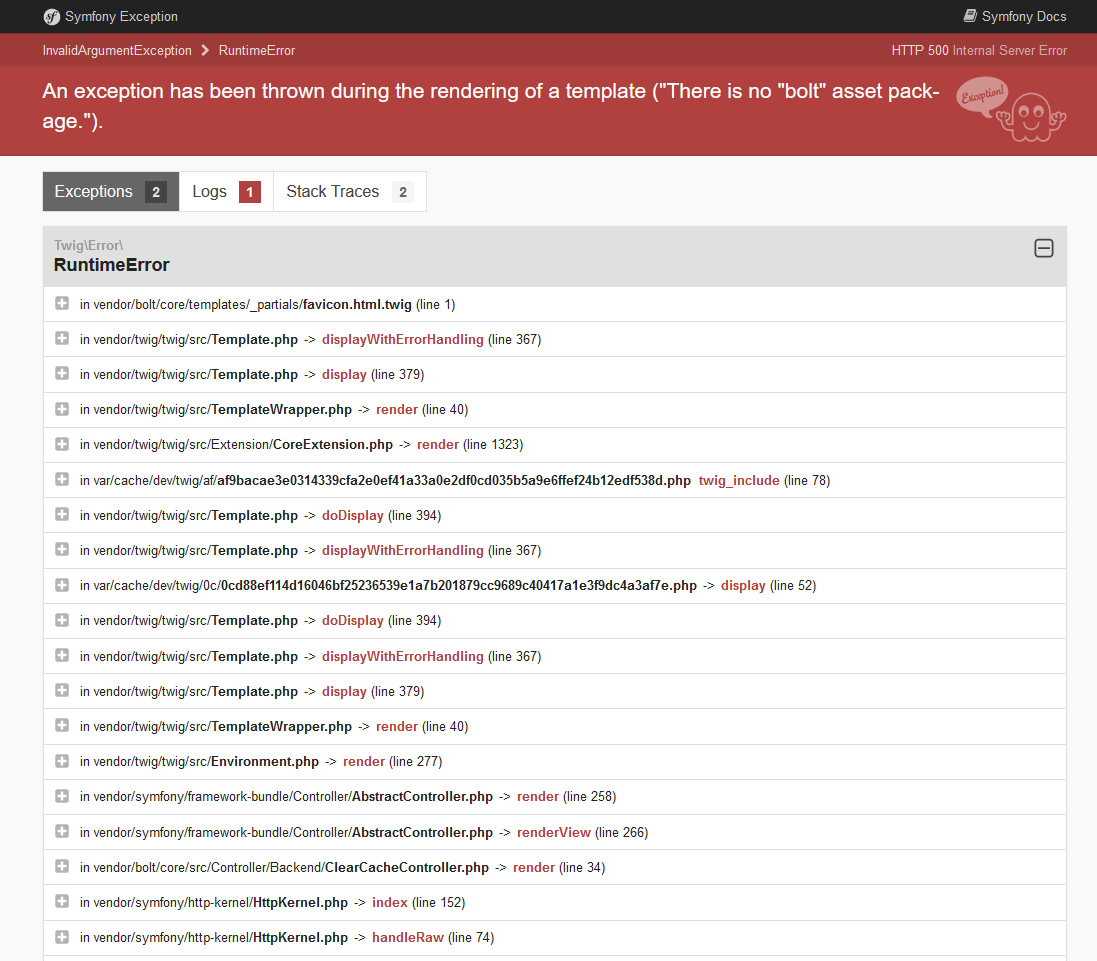 Bolt 5.2 beta: Clearing cache from dashboard results in error · Issue #3289 · bolt/core · GitHub