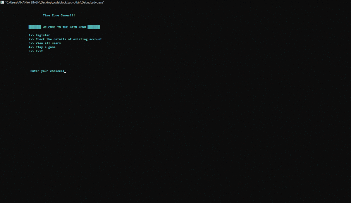 GitHub - ananyarsingh/TimeZone_Gaming_Adv_C-project