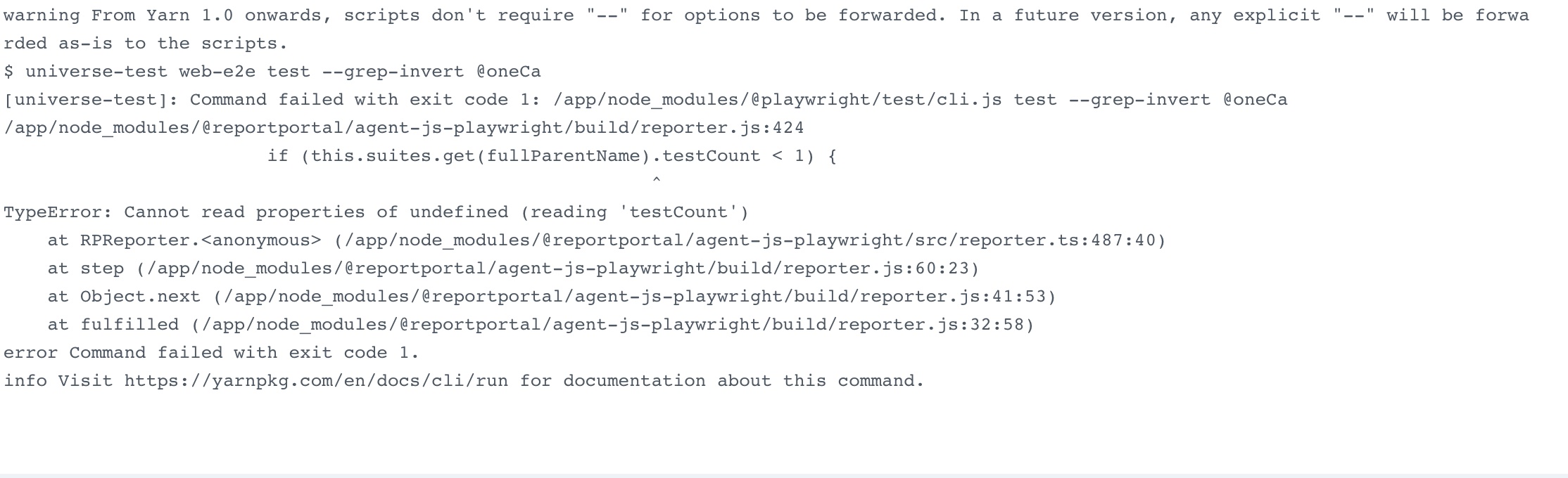 Failing On Cannot Read Properties Of Undefined Reading Testcount · Issue 77 · Reportportal