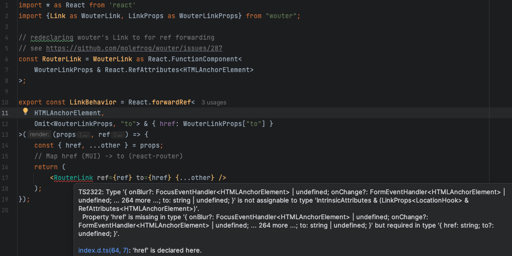 Support ref forwarding with Link (update props types) · Issue #287 · molefrog/wouter · GitHub