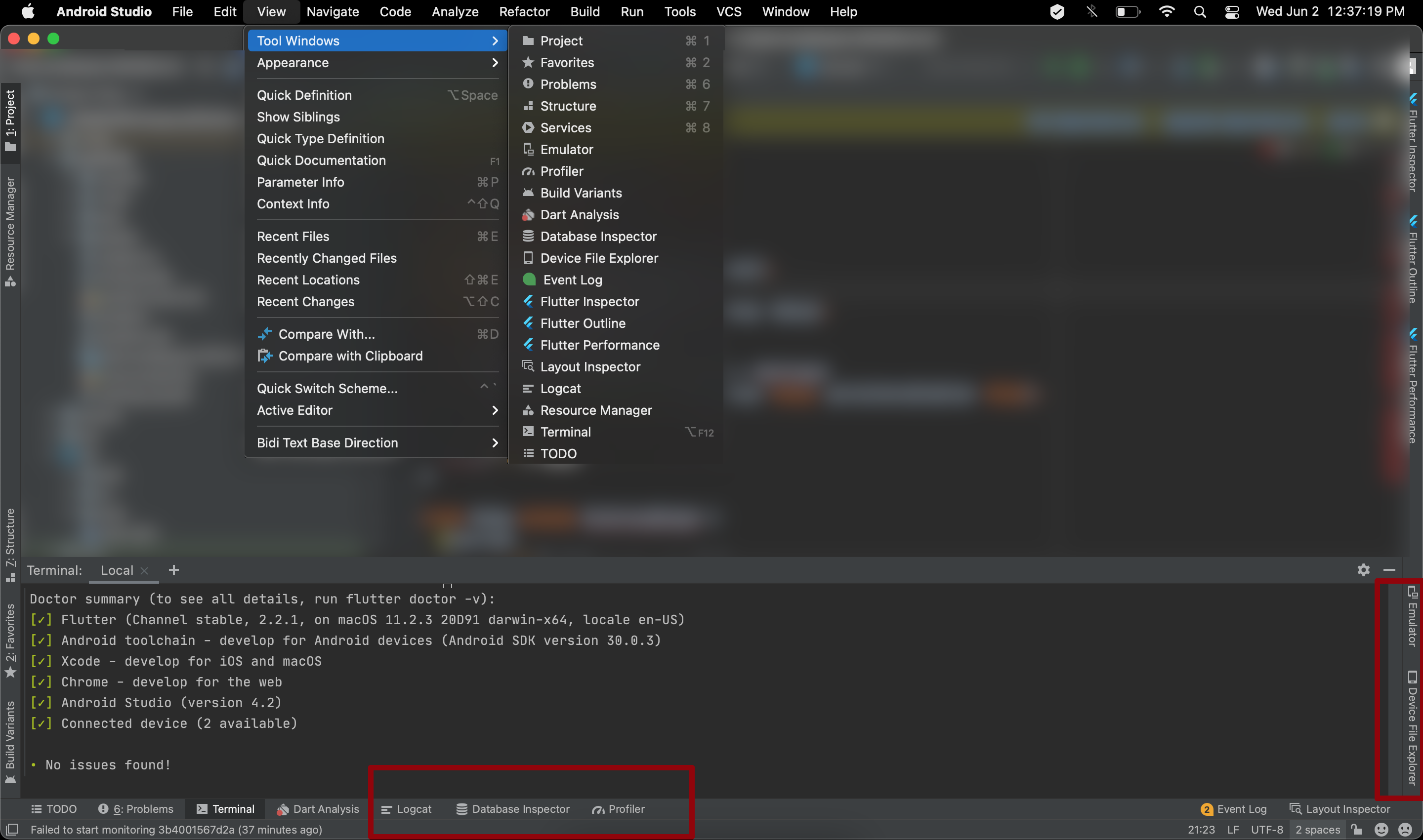 Missing, tools after upgrade Flutter 2.2.1 . · Issue #83777 · flutter/flutter · GitHub