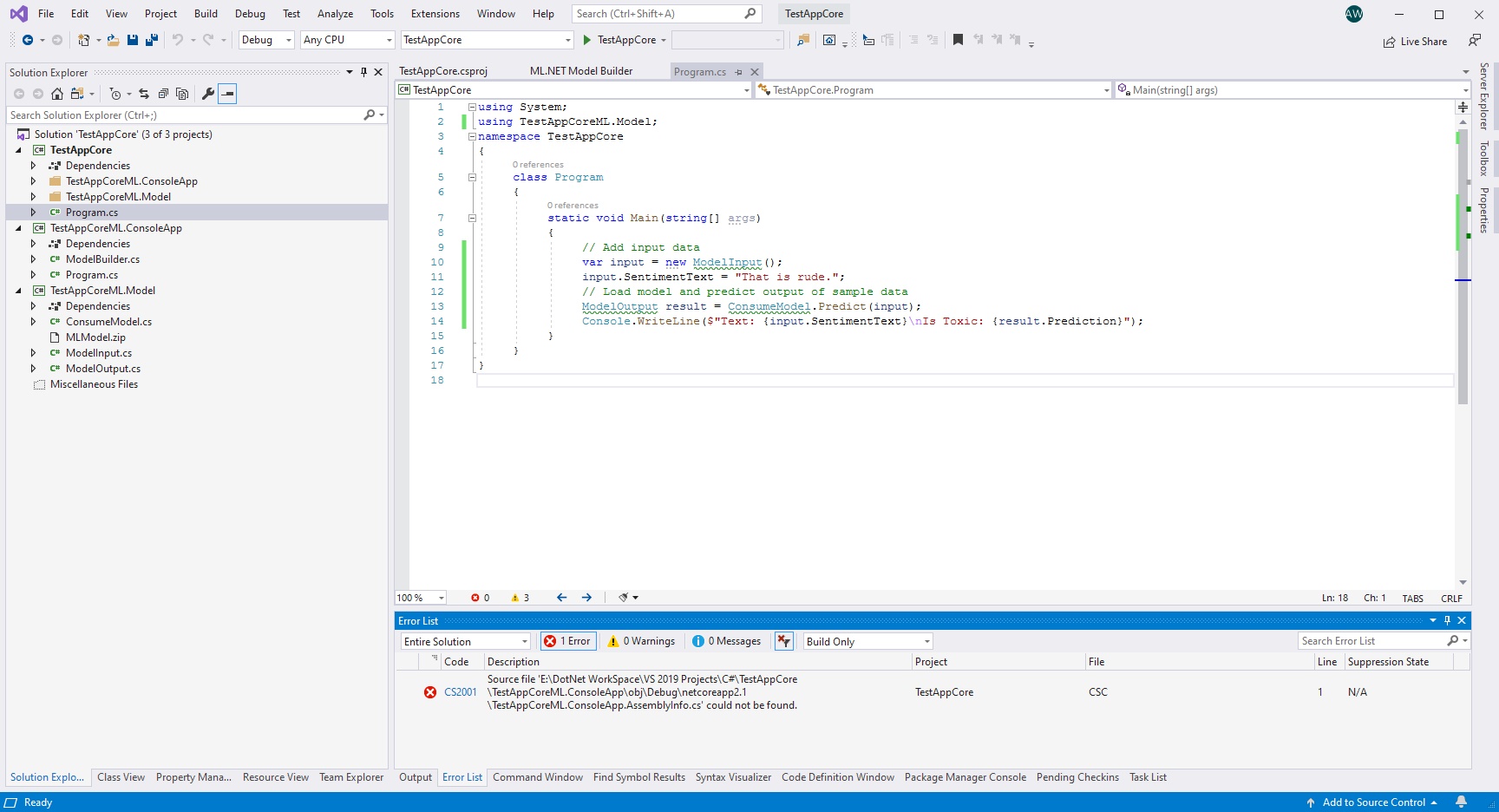 Weird ML Example Behaviour using VS2019 · Issue #503 · dotnet/machinelearning-modelbuilder · GitHub