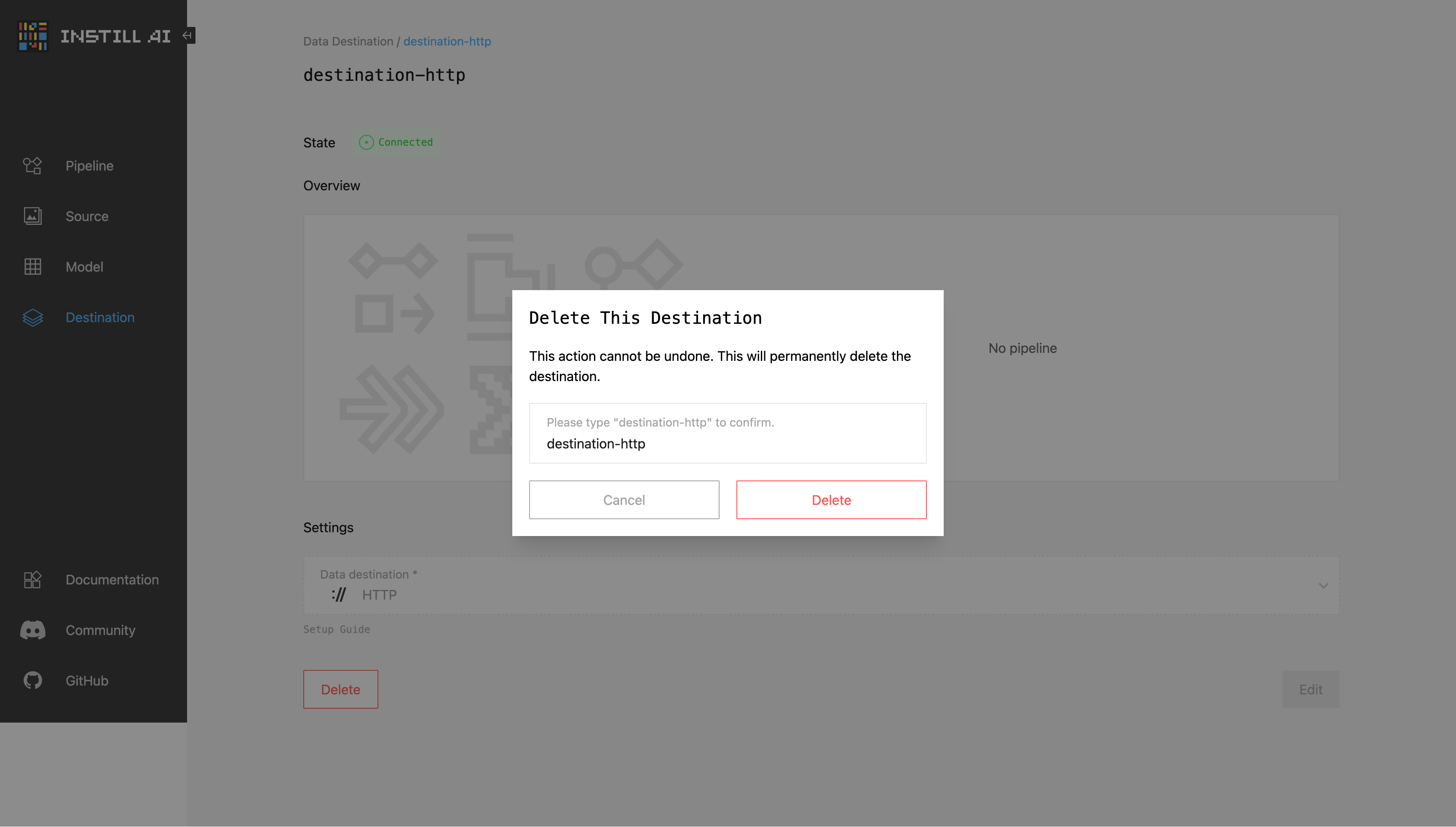 Bug: delete destination glitch · Issue #158 · instill-ai/community · GitHub