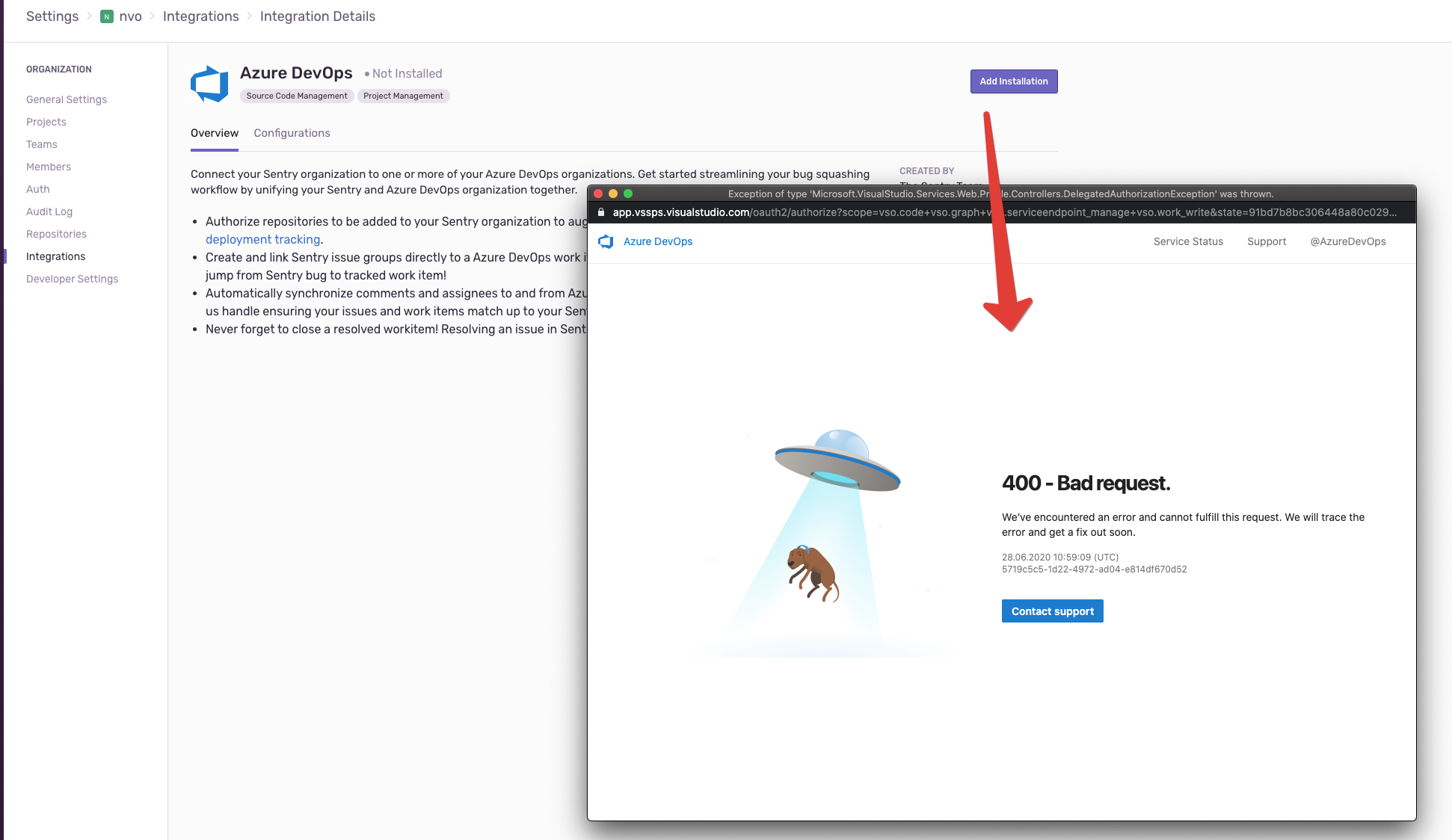 Azure Devops (VSTS) Integration error · Issue #19589 · getsentry/sentry · GitHub