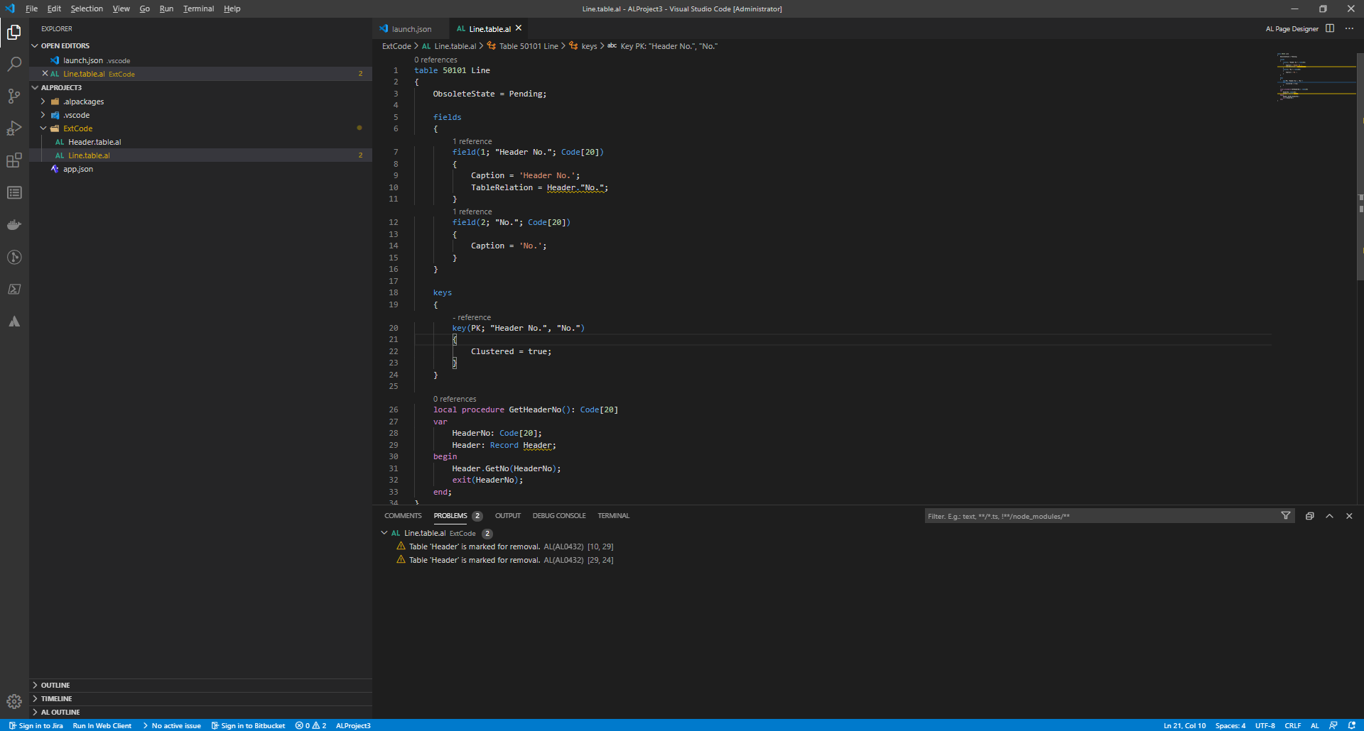 Warning and error given by VS Code while obsoleting multiple tables ...