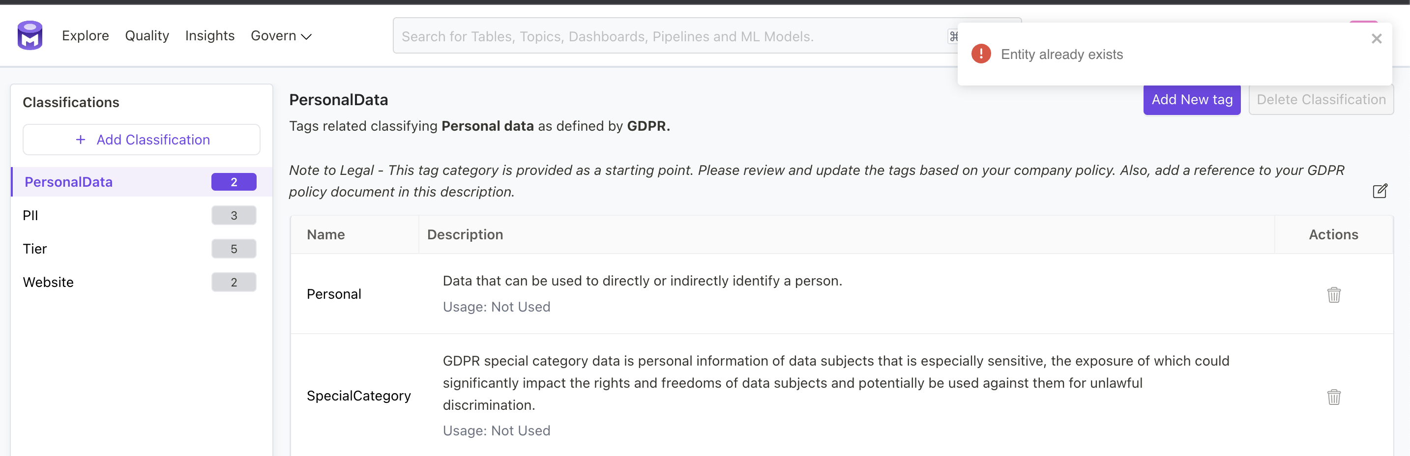 Adding Deleted Classification · Issue #9960 · open-metadata/OpenMetadata · GitHub