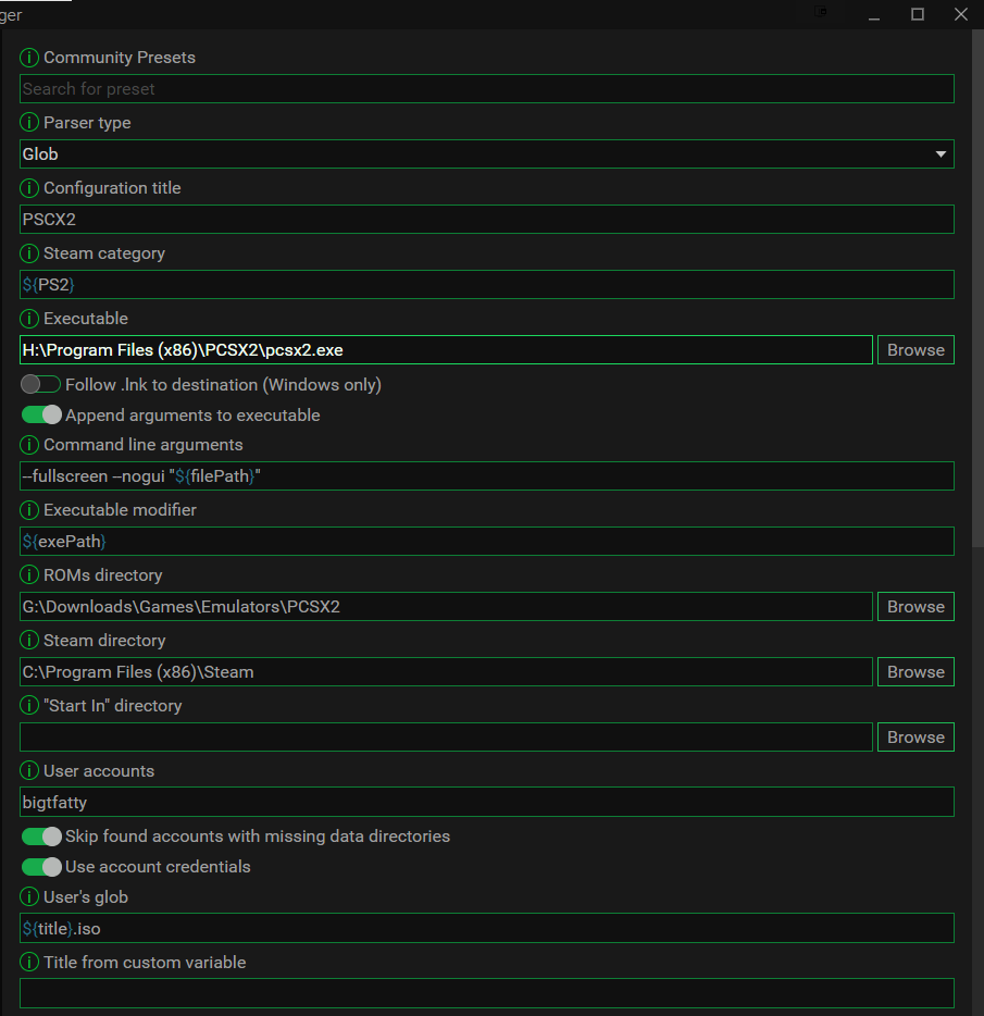 Command line arguments not being input in to Steam "Launch Options ...