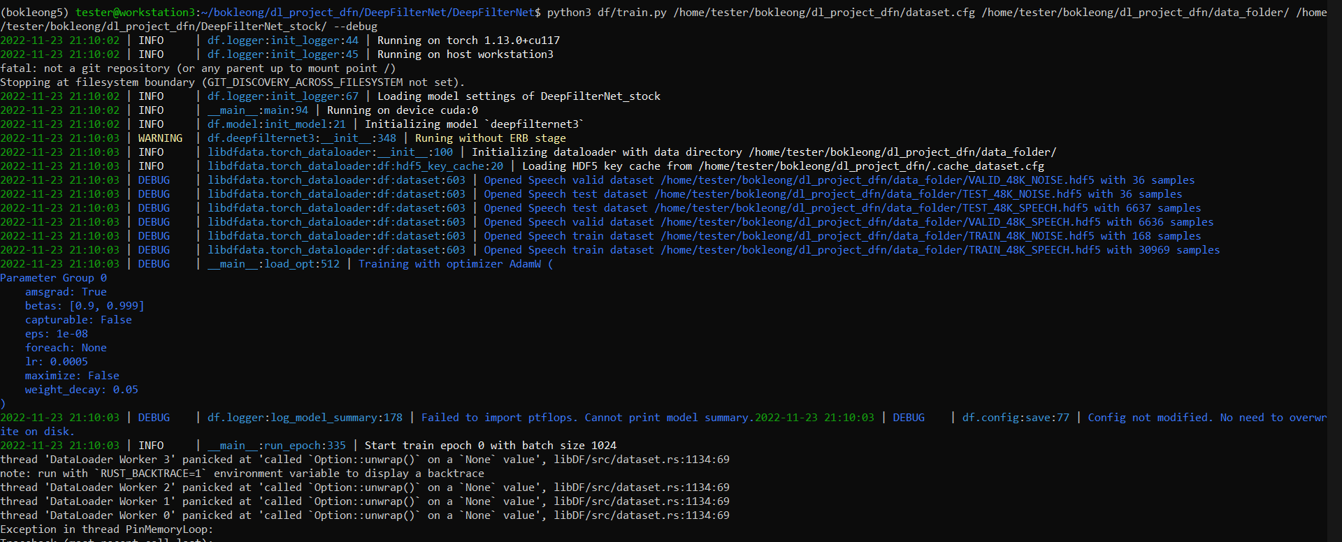 RuntimeError: DF dataloader error: ThreadJoinError("Any { .. }") when attempting to train ...