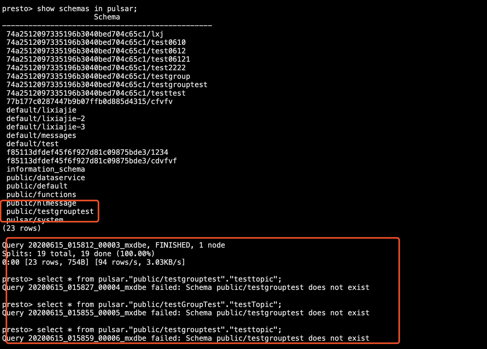 Pulsar SQL cannot query messages under namespace names with uppercase letters or topics · Issue ...