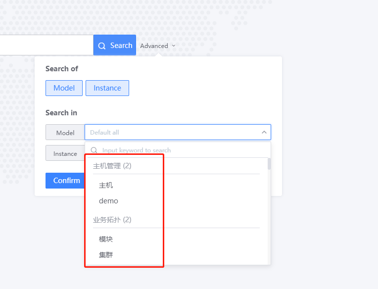 【3.10.24-alpha1 】高级筛选中Model及Instance Select选择框中模型分组及其模型名未国际化 · Issue #6780 · TencentBlueKing/bk ...
