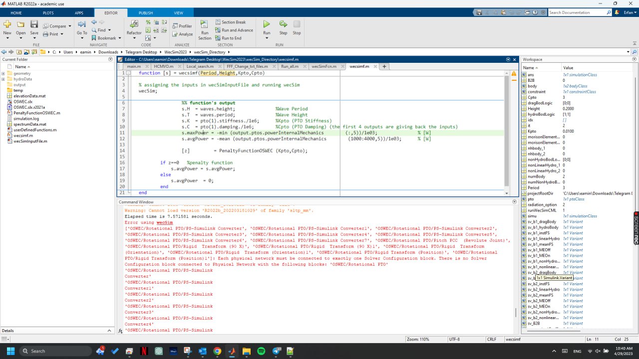 [theory Or Implementation] Error In Matlab R2022a When Using Wecsim