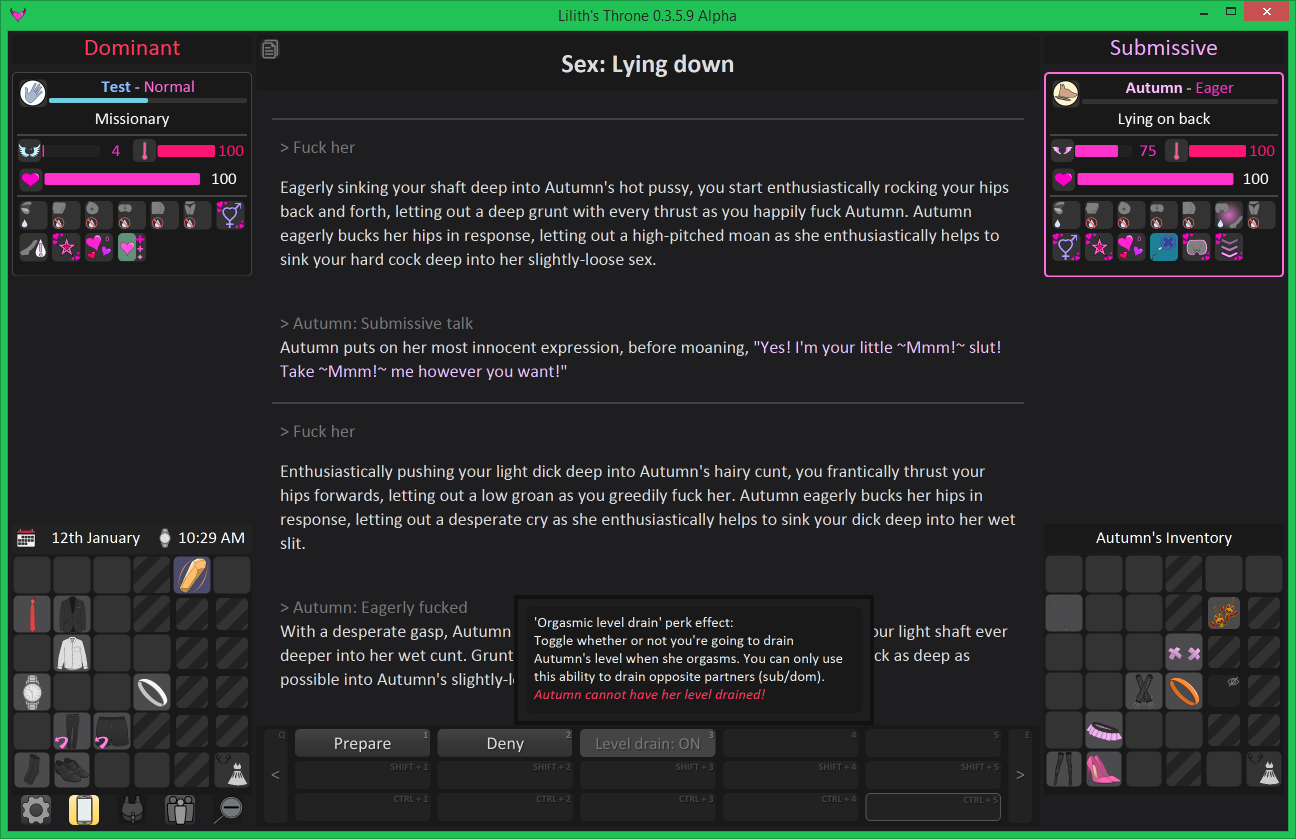 Orgasmic Level Drain never triggers · Issue #1279 · Innoxia/liliths-throne-public · GitHub