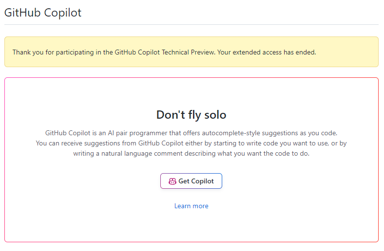 GitHub Copilot could not connect to server. Extension activation failed: "Thank you for ...