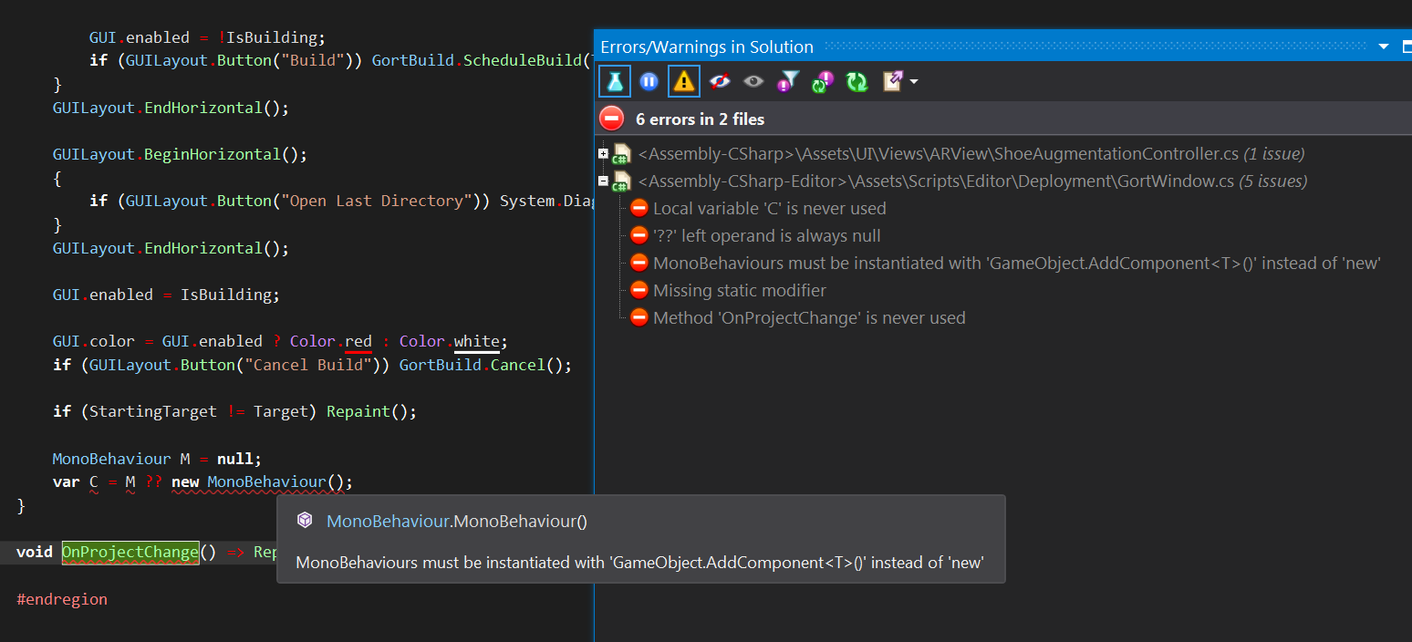 Unity object lifecycle inspection errors (maybe all resharper unity ...