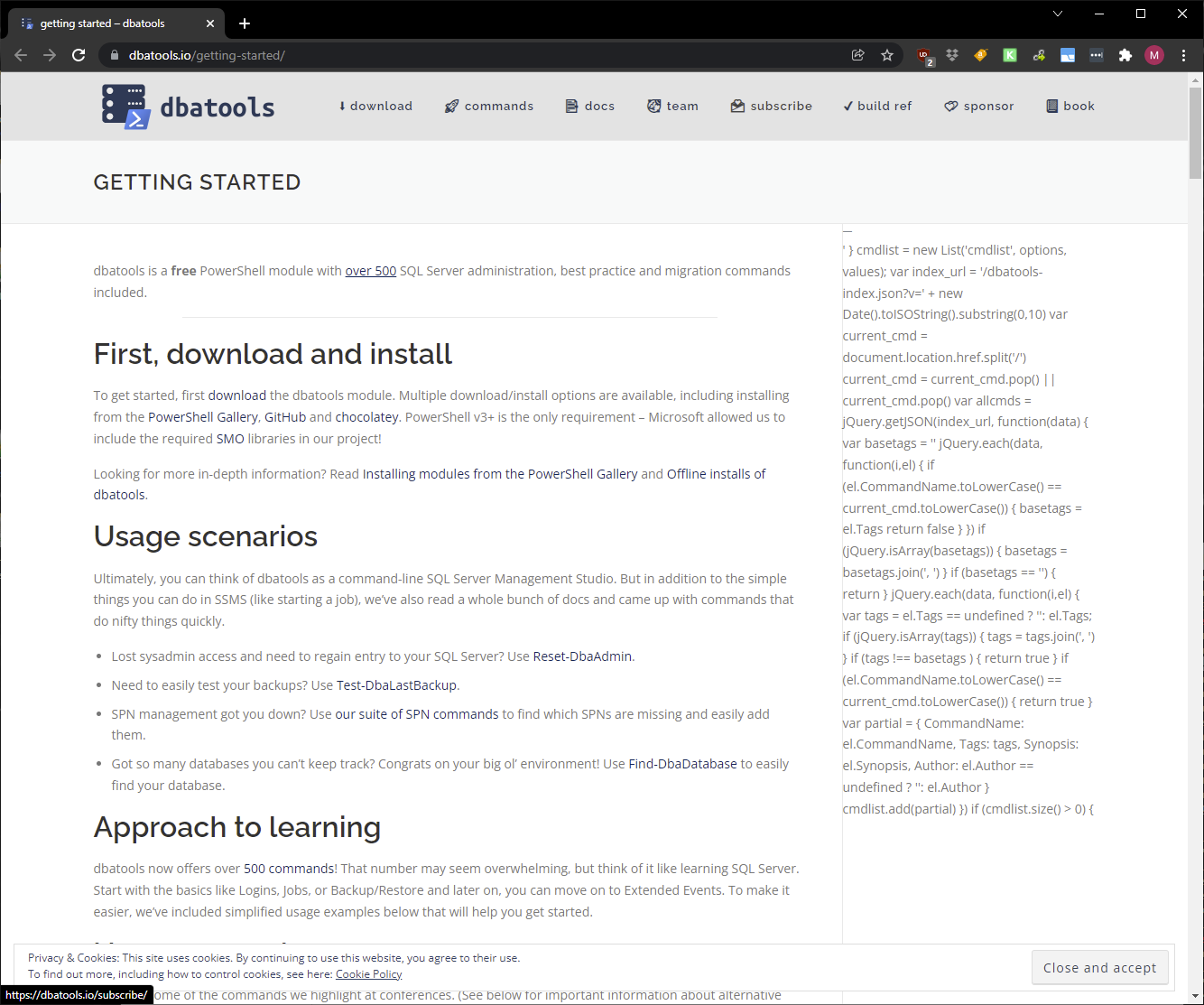 Website displaying raw JavaScript · Issue #8040 · dataplat/dbatools · GitHub
