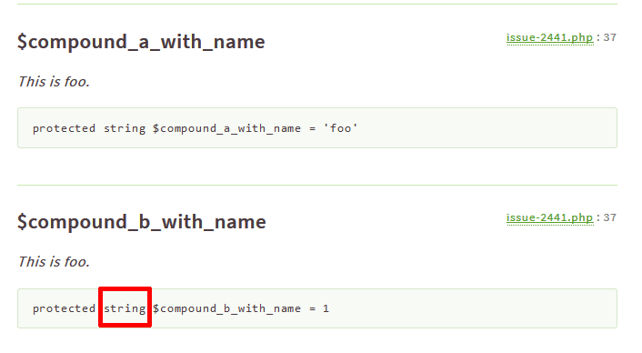 3.0.0: multiple @var tags for compound constant/property declarations not handled correctly ...