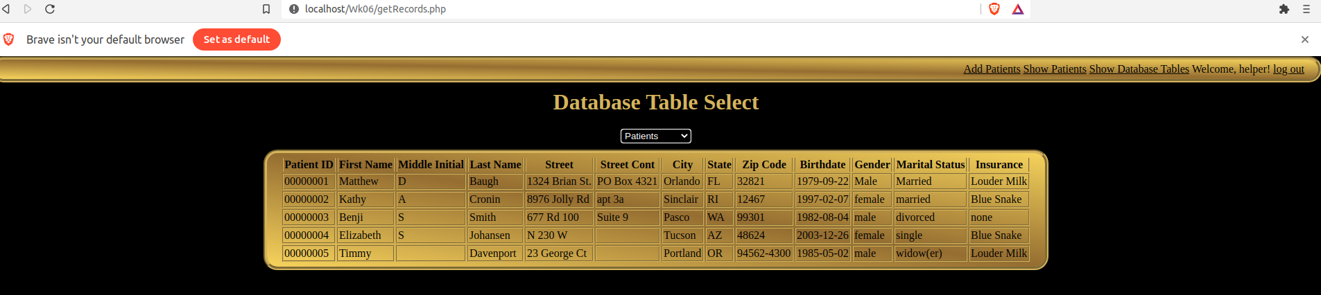 GitHub - acieffe/PHP-Final-DoctorDatabase: This page will input Patient info from a form and ...