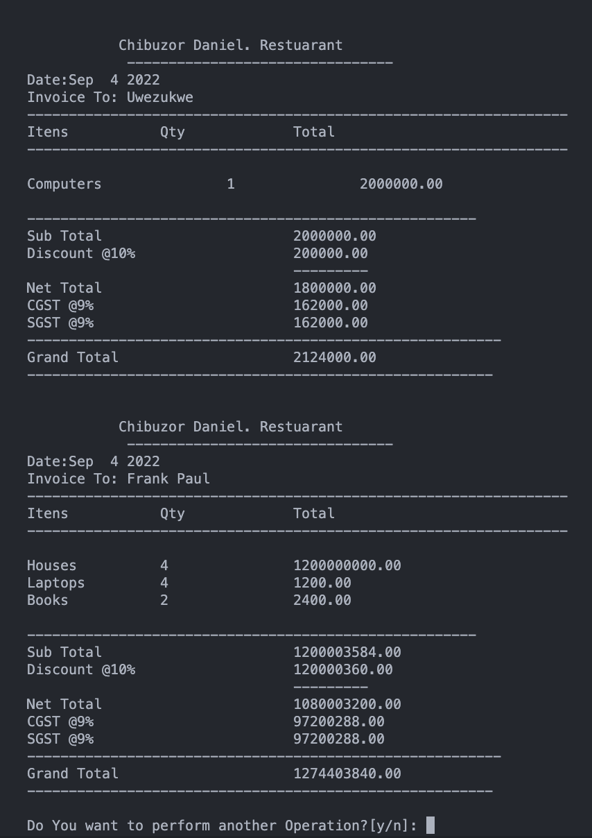 GitHub - uwezukwechibuzor/restaurantBillingApp: Simple Restaurant ...