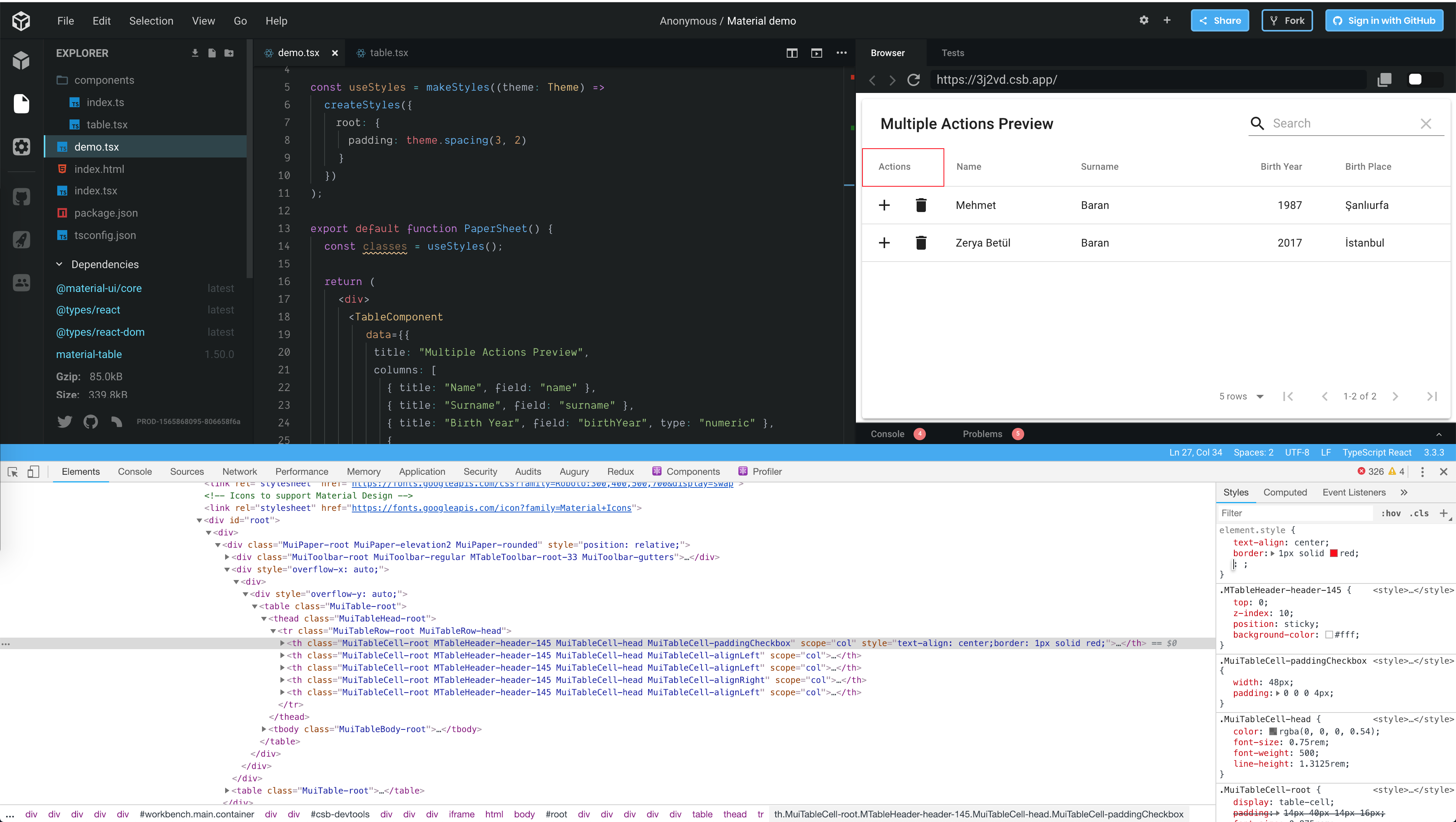 Width of actions column · Issue #995 · mbrn/material-table · GitHub