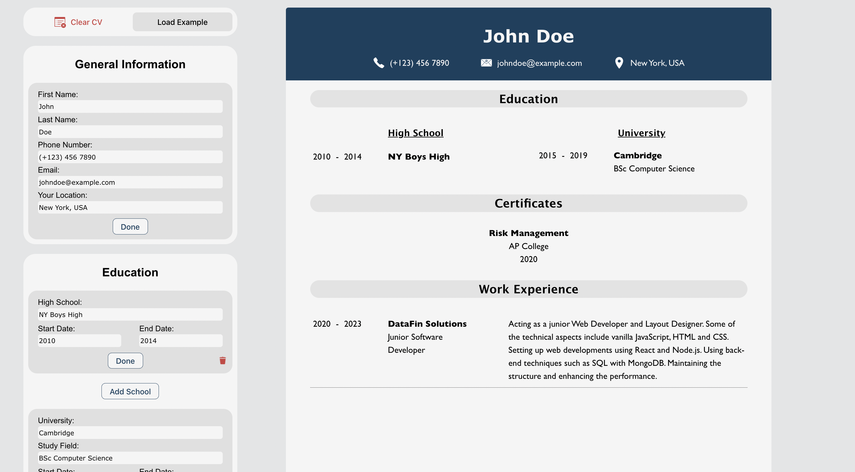 GitHub - DewaldFourie/cv-application: An app to create a CV/Resume using React as main framework