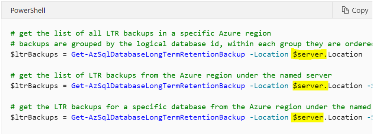 Get-AzSqlDatabaseBackupLongTermRetentionPolicy -current parameter does not exist · Issue #58333 ...