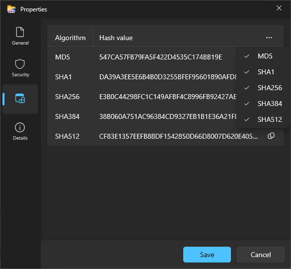 Feature: Add an option to select hash algorithms to be calculated ...