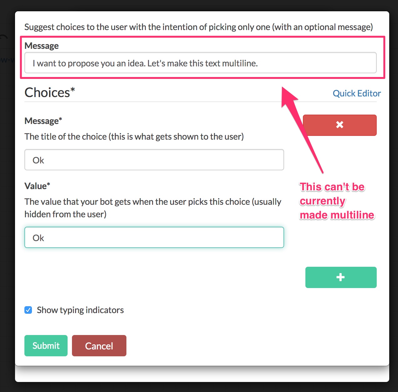 [feature] Multiline In Choice Skill Message · Issue 704 · Botpress V12 · Github