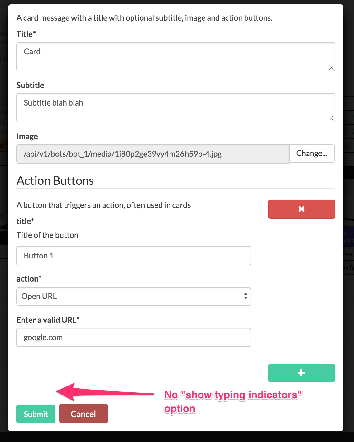 There is no "Show typing indicators" option for card content type · Issue #734 · botpress/v12 ...