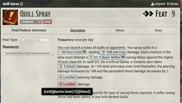 Quill Spray leveled bleed damage not calculated · Issue #6207 · foundryvtt/pf2e · GitHub