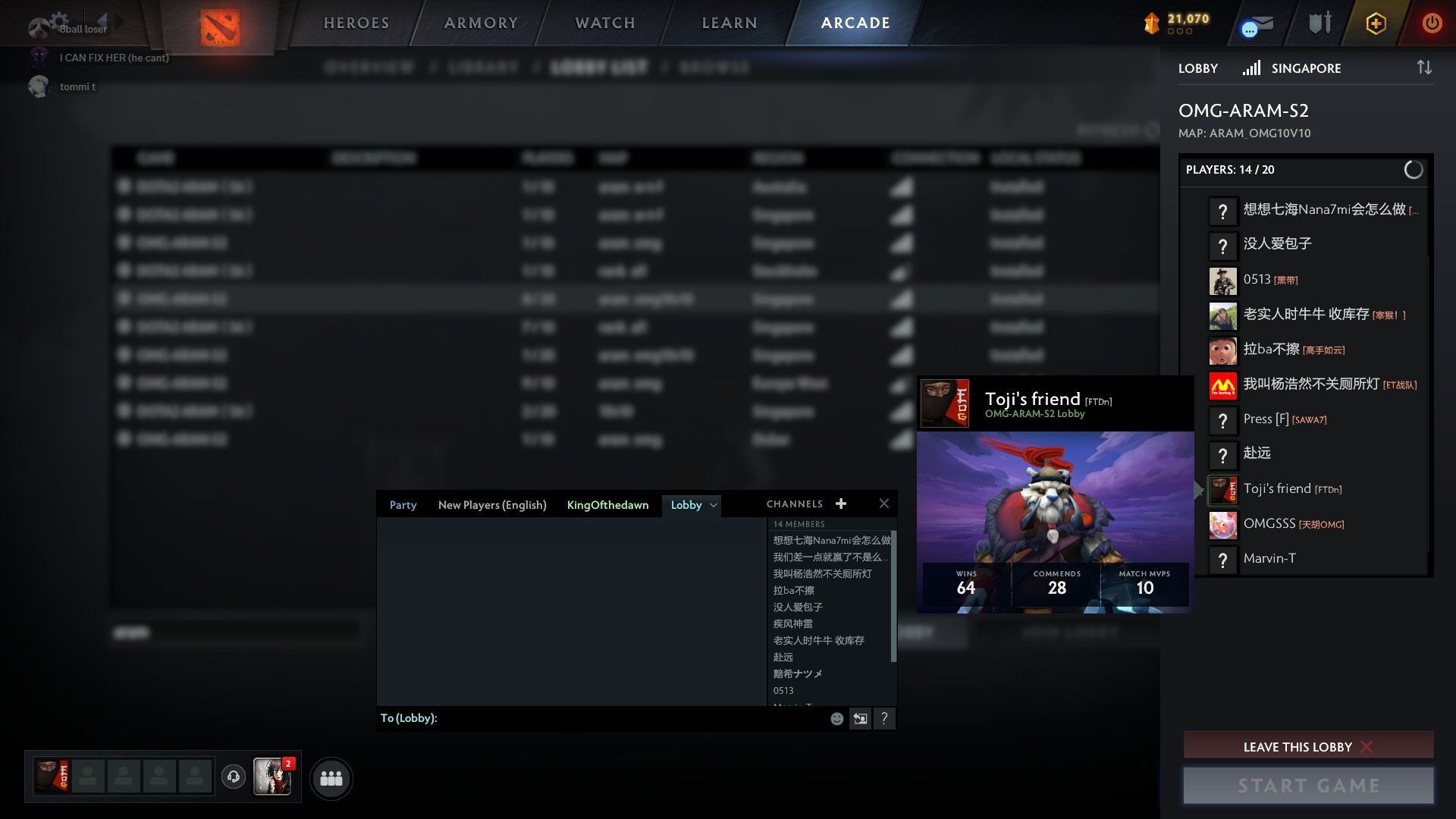 unable to party while playing arcade custom game · Issue #13789 · ValveSoftware/Dota2-Gameplay ...