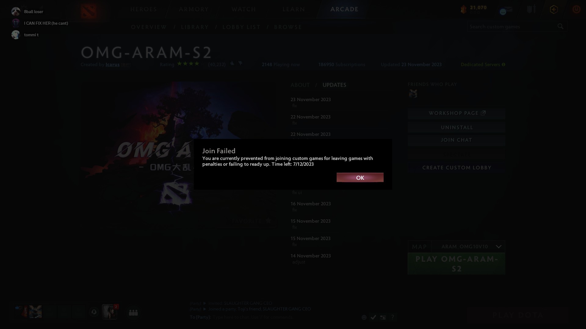 Unable To Party While Playing Arcade Custom Game · Issue 13789 · Valvesoftwaredota2 Gameplay