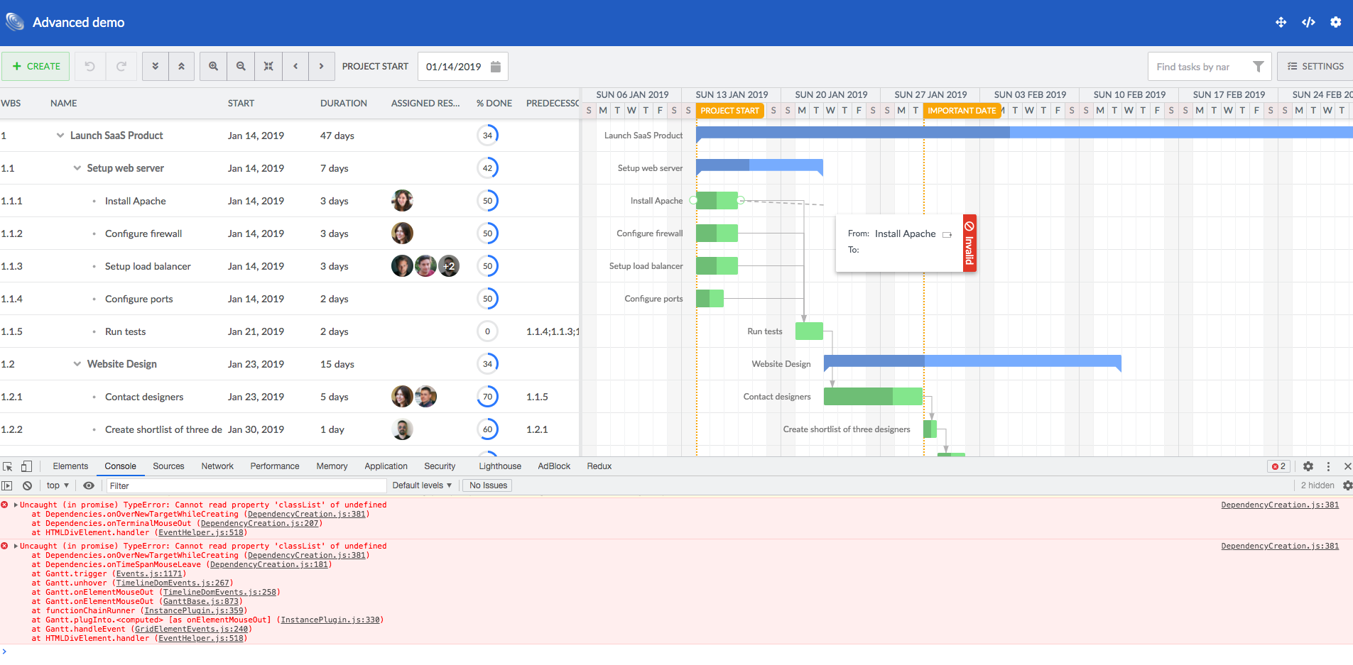 Throwing exception when create dependency on drag · Issue #3074 · bryntum/support · GitHub