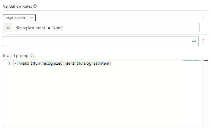 Cannot use turn.recognised.intent or dialog.lastIntent in validation rules when interruptions ...