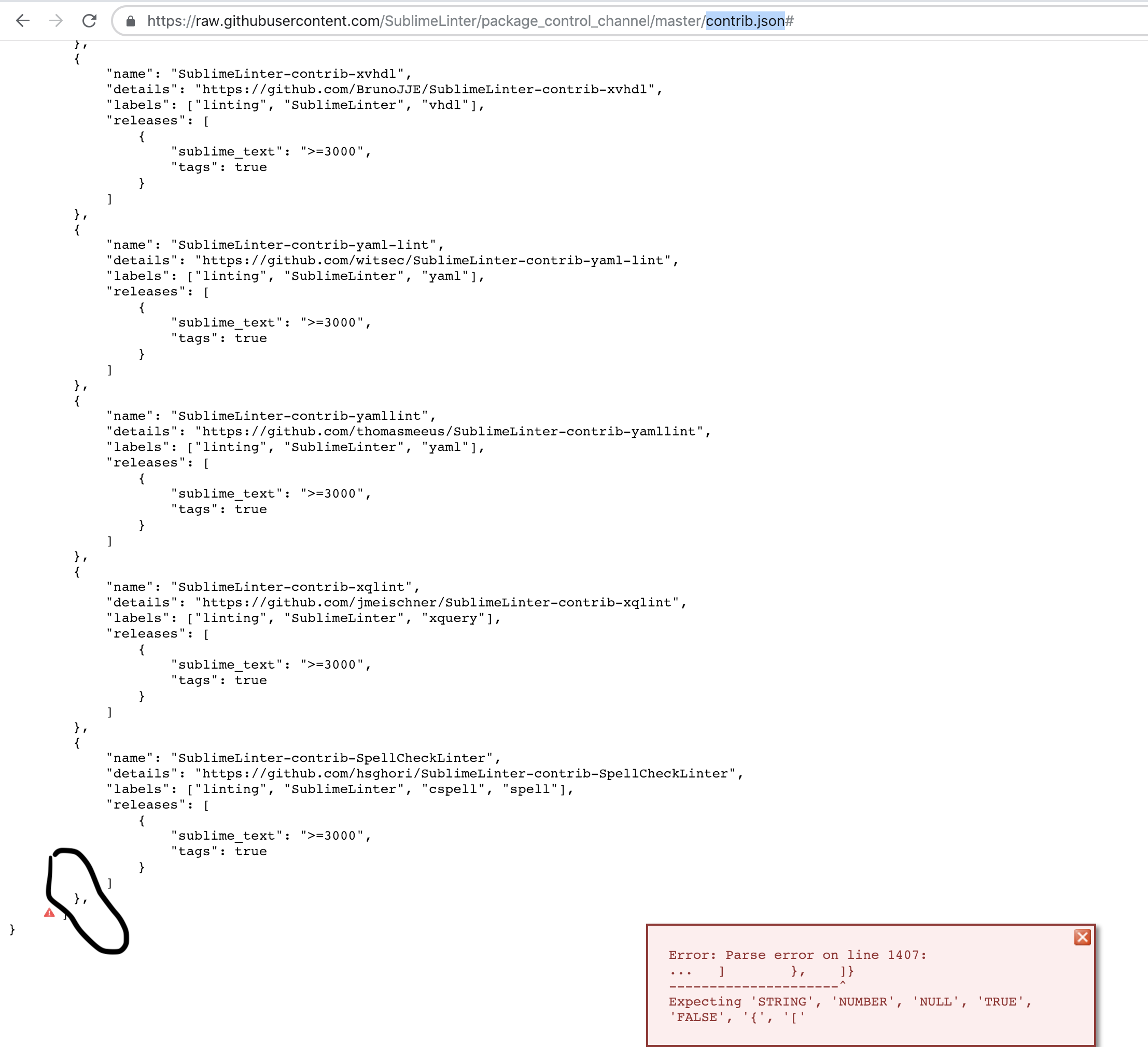 Syntax Error in contrib.json · Issue #1531 · SublimeLinter/SublimeLinter · GitHub