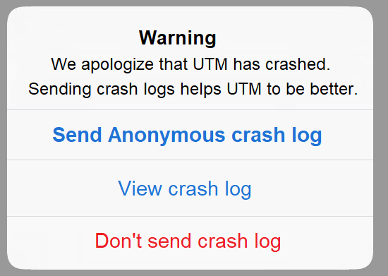 [Enhancement] When UTM Crashes, the next time the user launches it, a message box about UTM ...