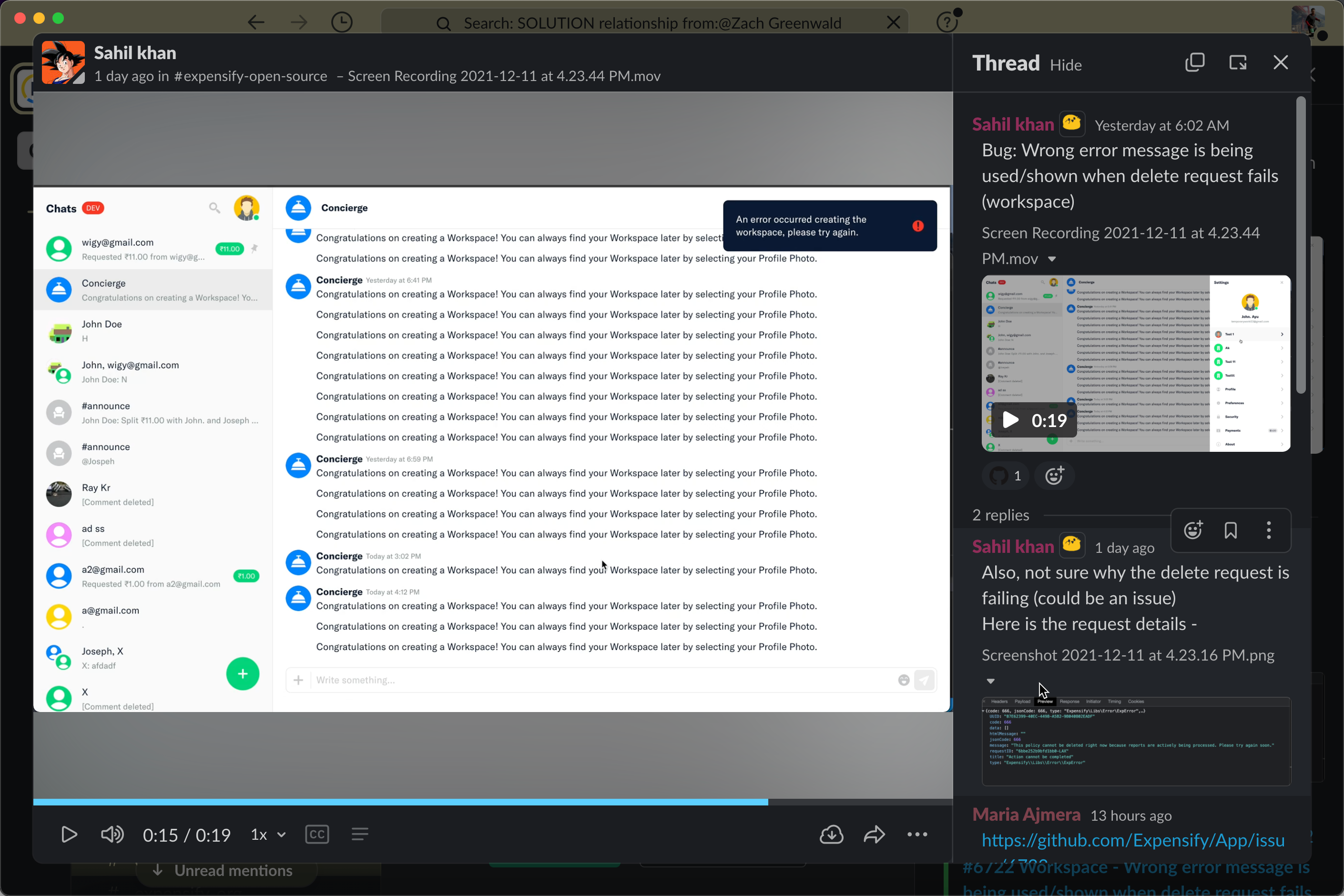 Workspace - Wrong error message is being used/shown when delete request ...