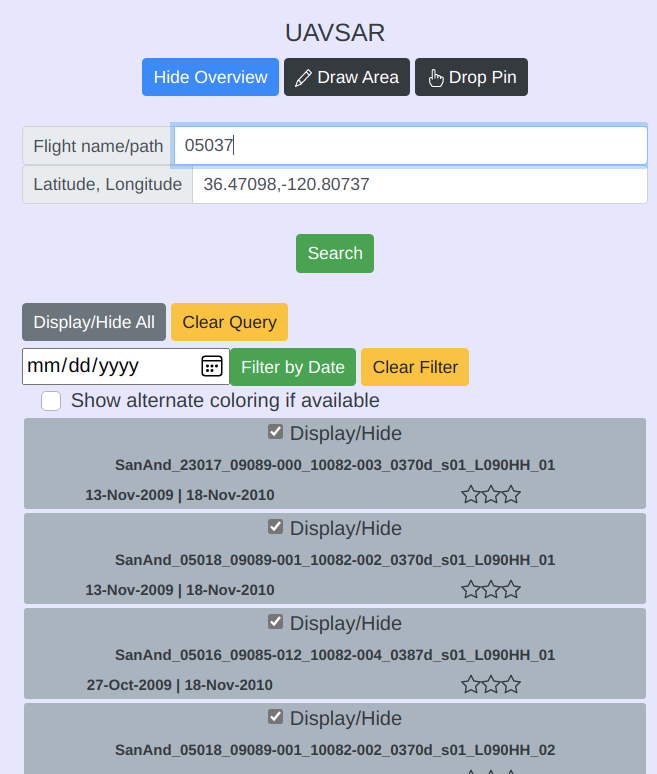 UAVSAR - search tool need combine the flightline/geometry · Issue #186 · GeoGateway/geogateway ...