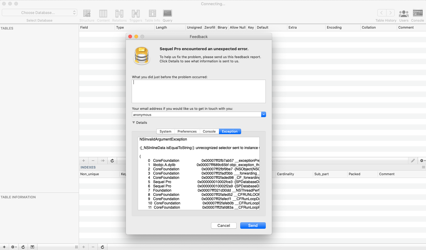 Crashing after upgraded to MySQL 5.8 · Issue #3740 · sequelpro ...