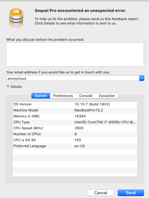 Crashing after upgraded to MySQL 5.8 · Issue #3740 · sequelpro/sequelpro · GitHub