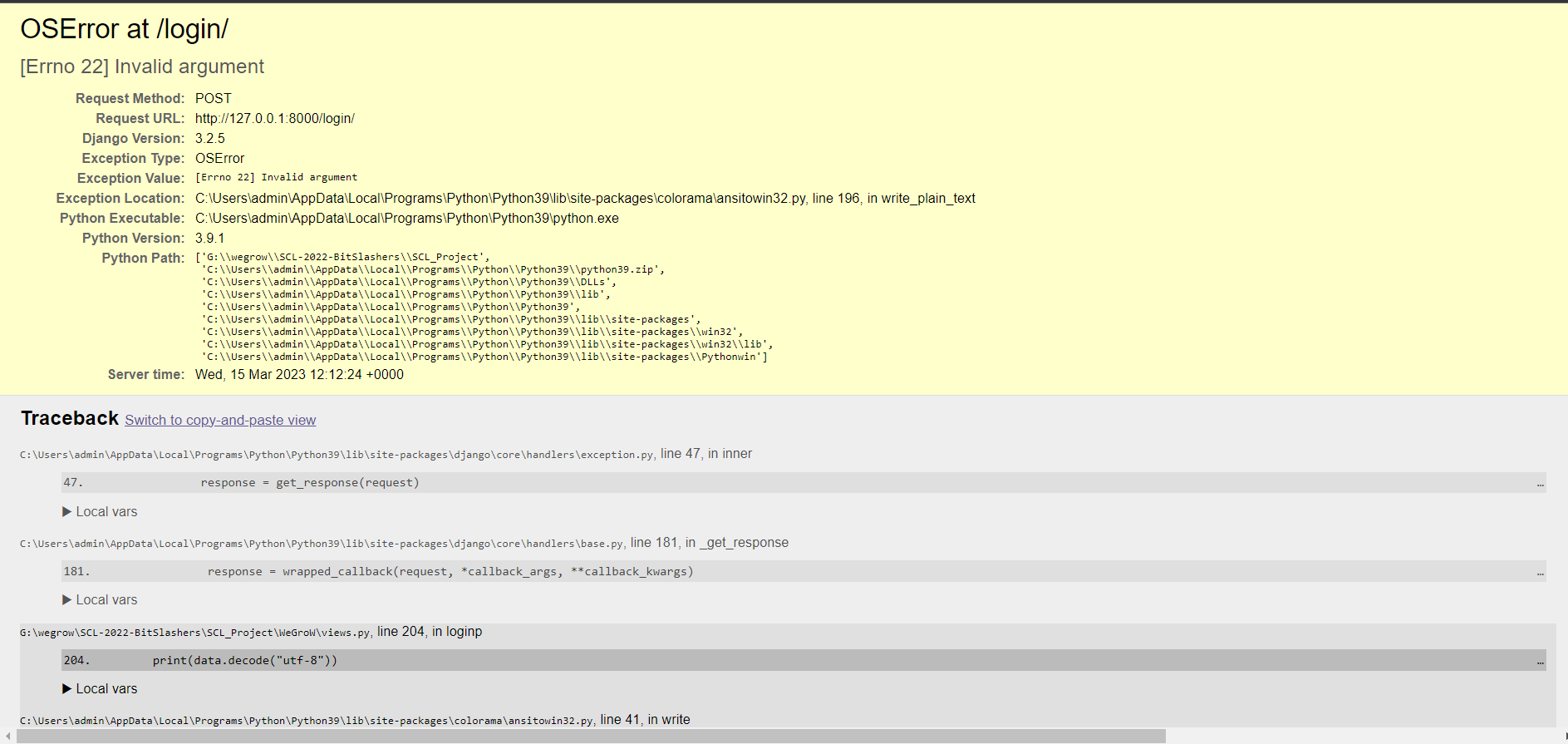 Login page error · Issue #54 · World-Konkani-Centre/SCL-2022-BitSlashers · GitHub