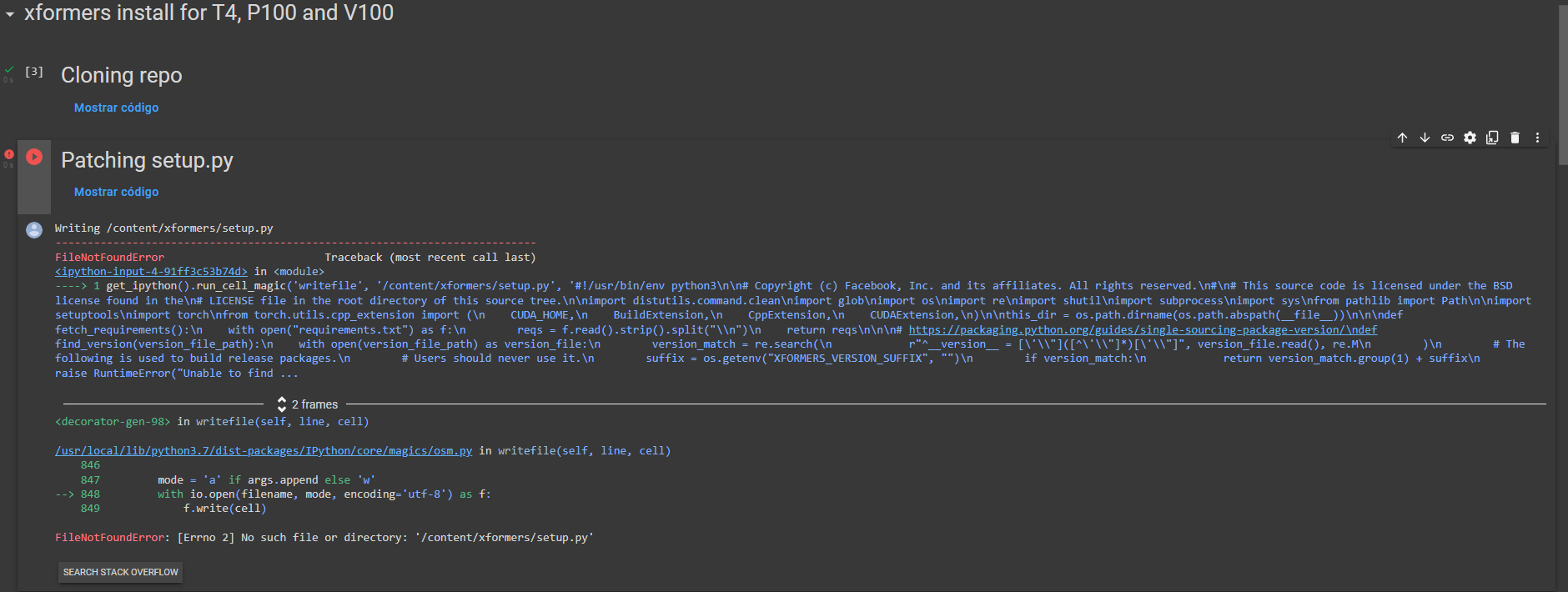 It gives me an error when executing the xformers installation in google colab · Issue #15 ...