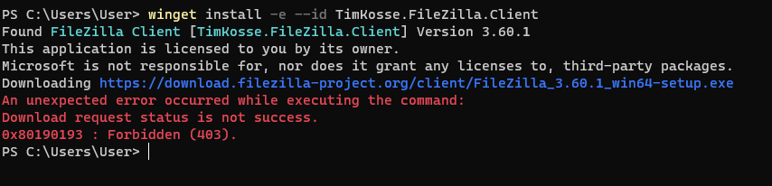 Package Issue Timkossefilezillaclient · Issue 78578 · Microsoftwinget Pkgs · Github 