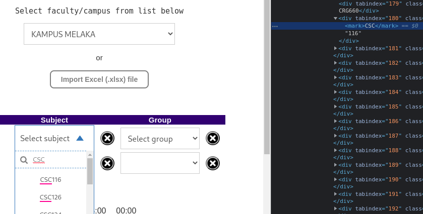 Bug when selecting a subject using the search function · Issue #33 · afzafri/UiTM-Timetable ...