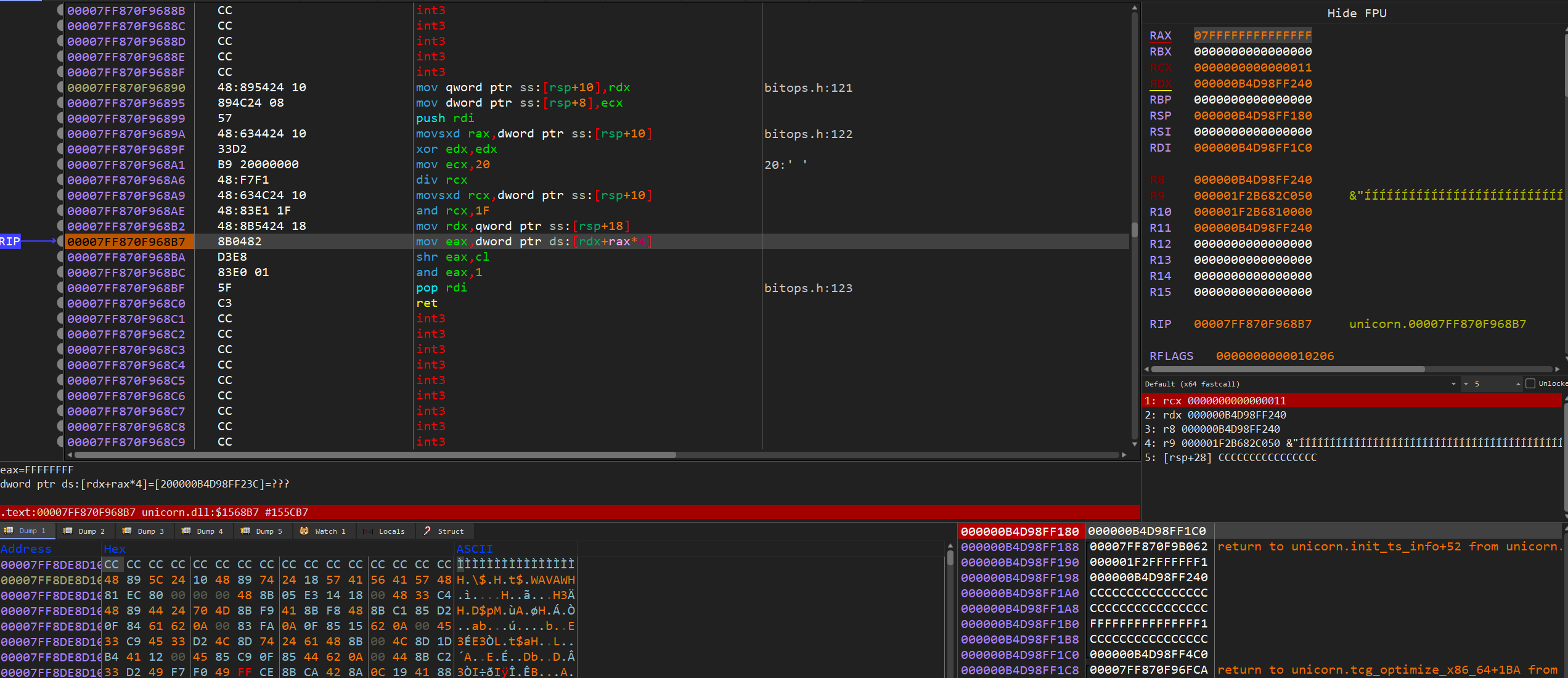 UNICORN 2 Beta - Access Violation Exception at "test_bit" · Issue #1450 ...
