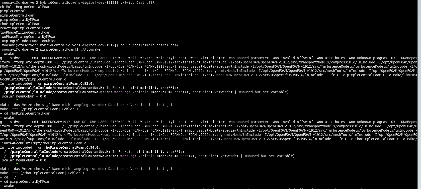 Compiling pimpleCentralFoam problem on openfoam v1912 · Issue #7 · unicfdlab ...