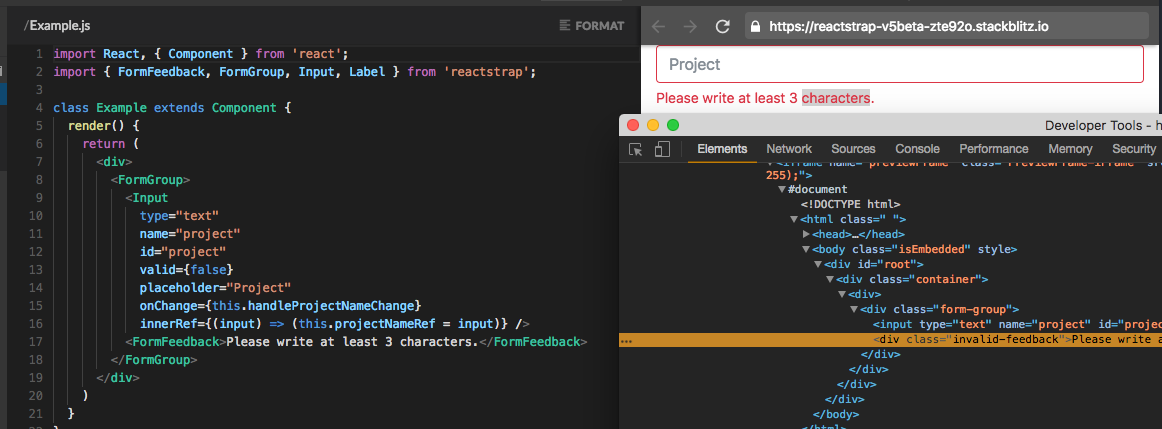 FormFeedback's style is now working when an input validation is false. · Issue #843 · reactstrap ...