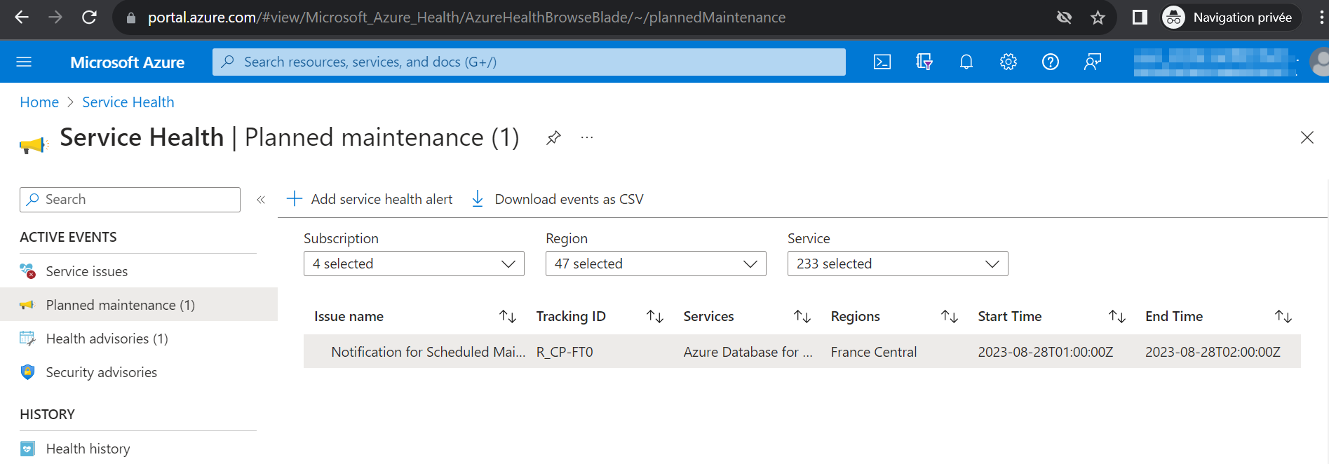 Azure Service Health Planned Maintenance · Issue 4611 · Centreon 6886