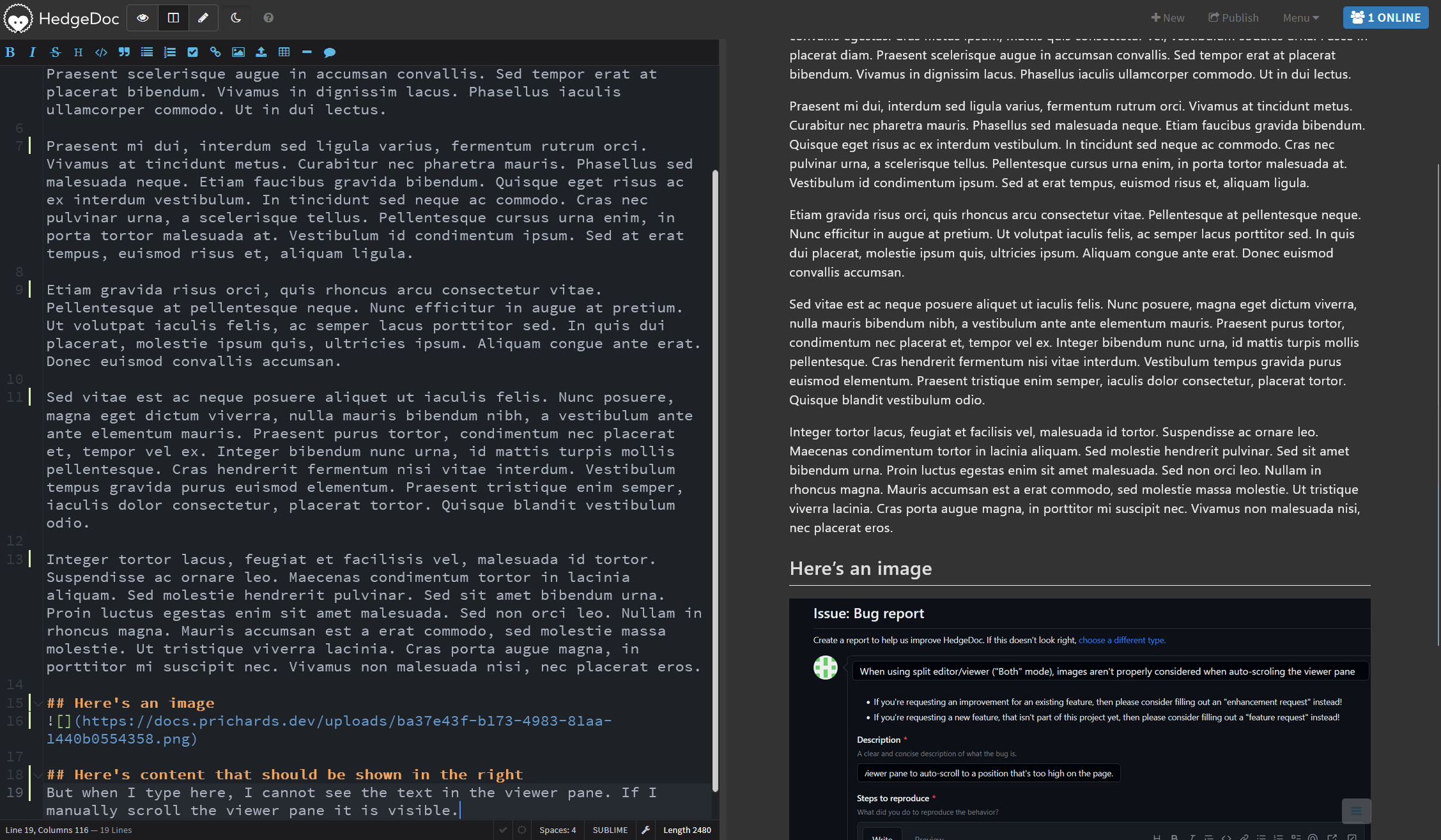 When using split editor/viewer ("Both" mode), images aren't properly considered when auto ...