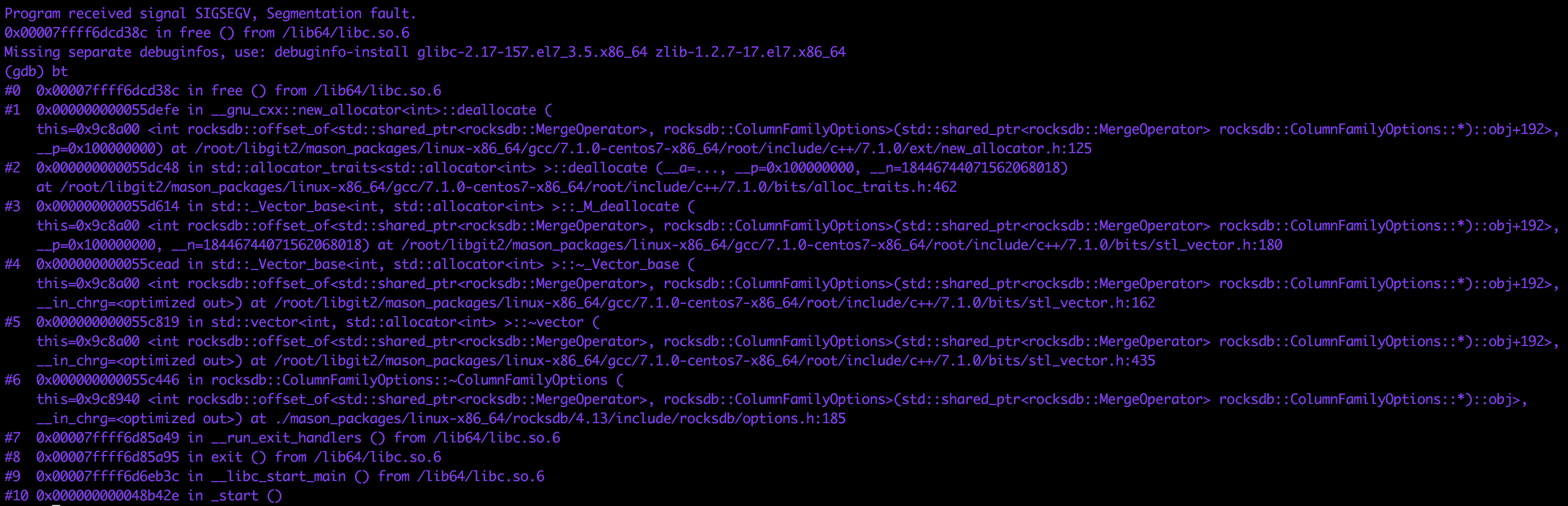Centos7 Signal Sigsegv With Gcc7 1 0 · Issue 2822 · Facebook Rocksdb · Github