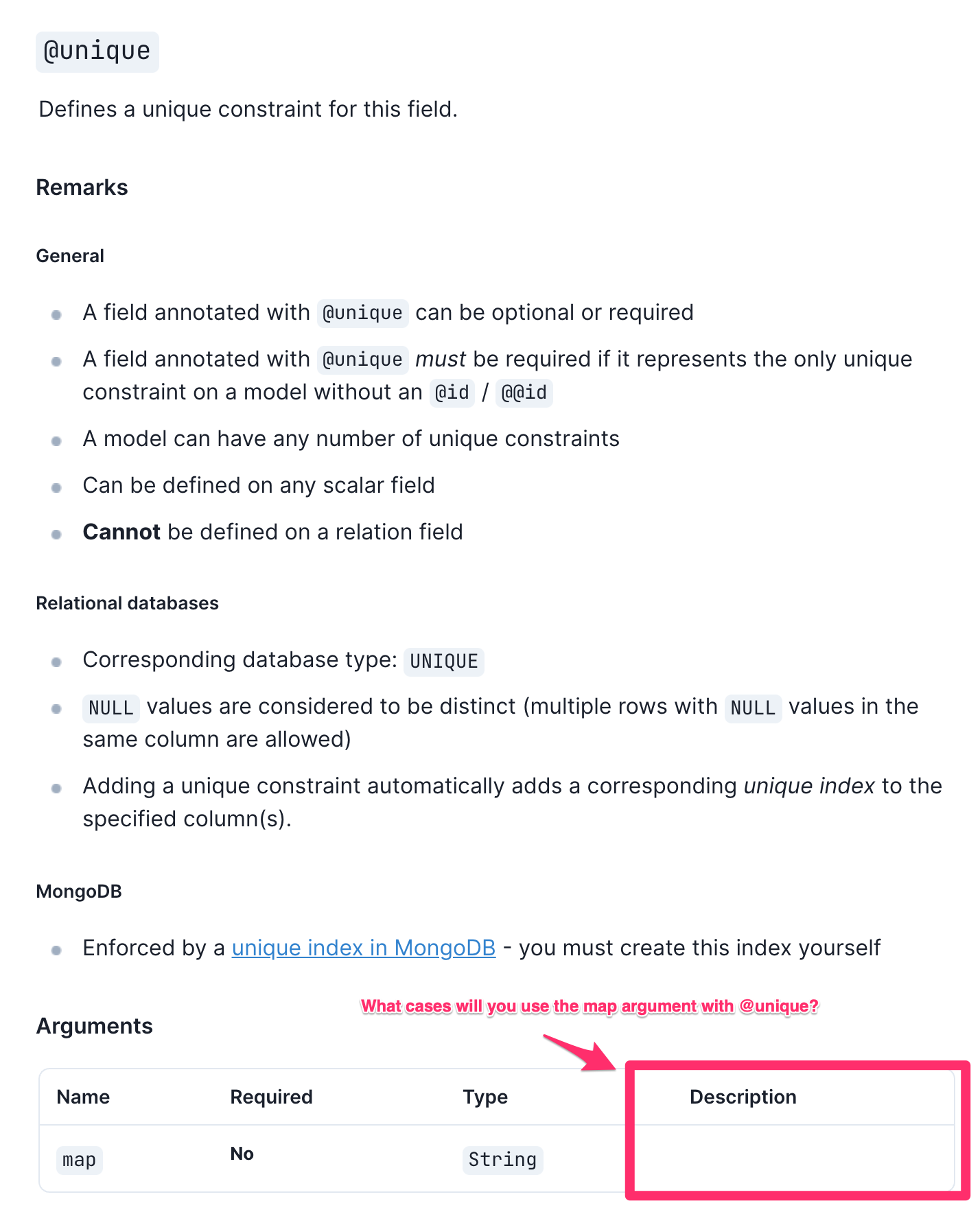 What cases will you use the map argument with @unique? · prisma prisma · Discussion #11232 · GitHub